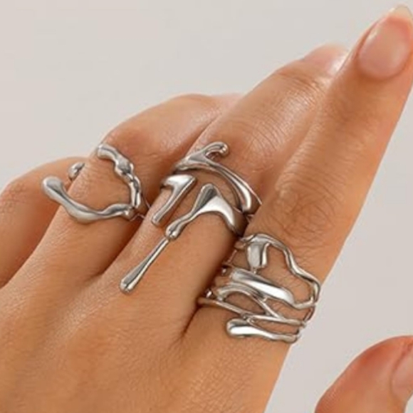 Jewelry | Nwt Silver Liquid Stackable Set Of 3 Rings Chunky Waterdrop ...